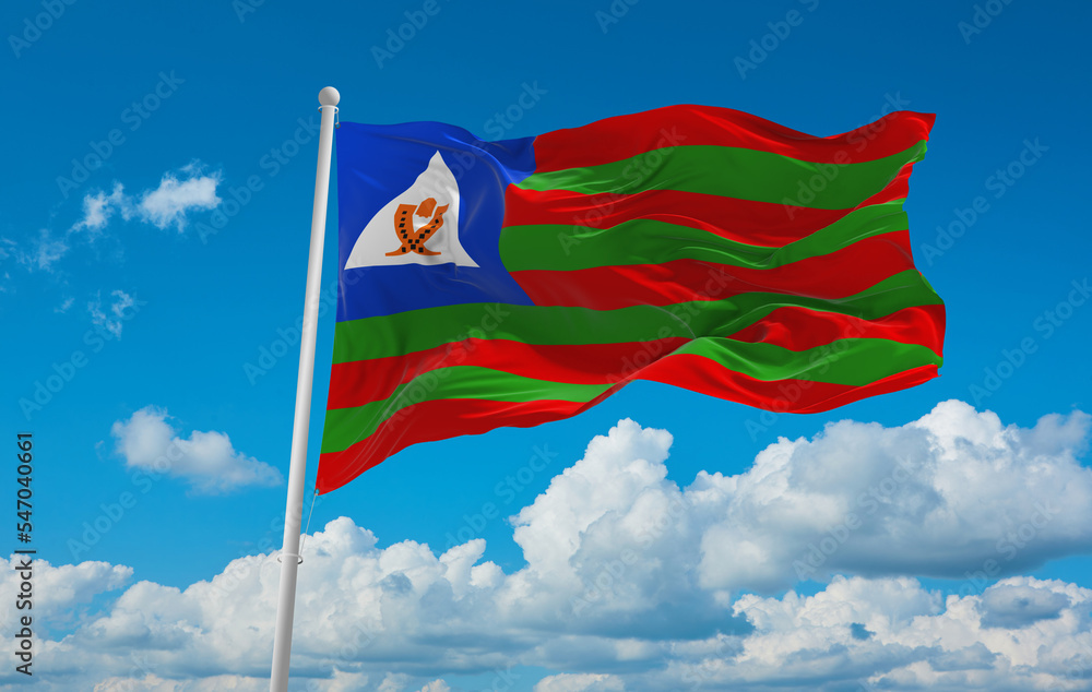 flag of Bantu peoples Bubi people at cloudy sky background, panoramic ...
