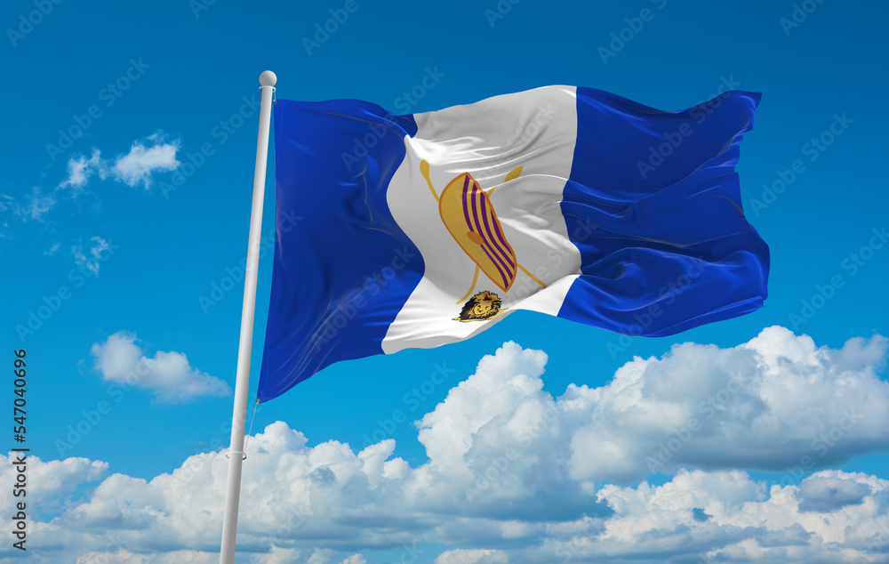 flag of Bantu peoples Ganda people at cloudy sky background, panoramic ...