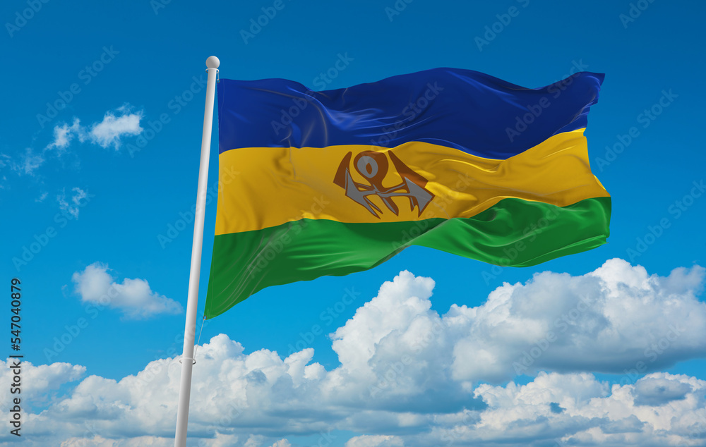 flag of Bantu peoples Ndebele people at cloudy sky background ...