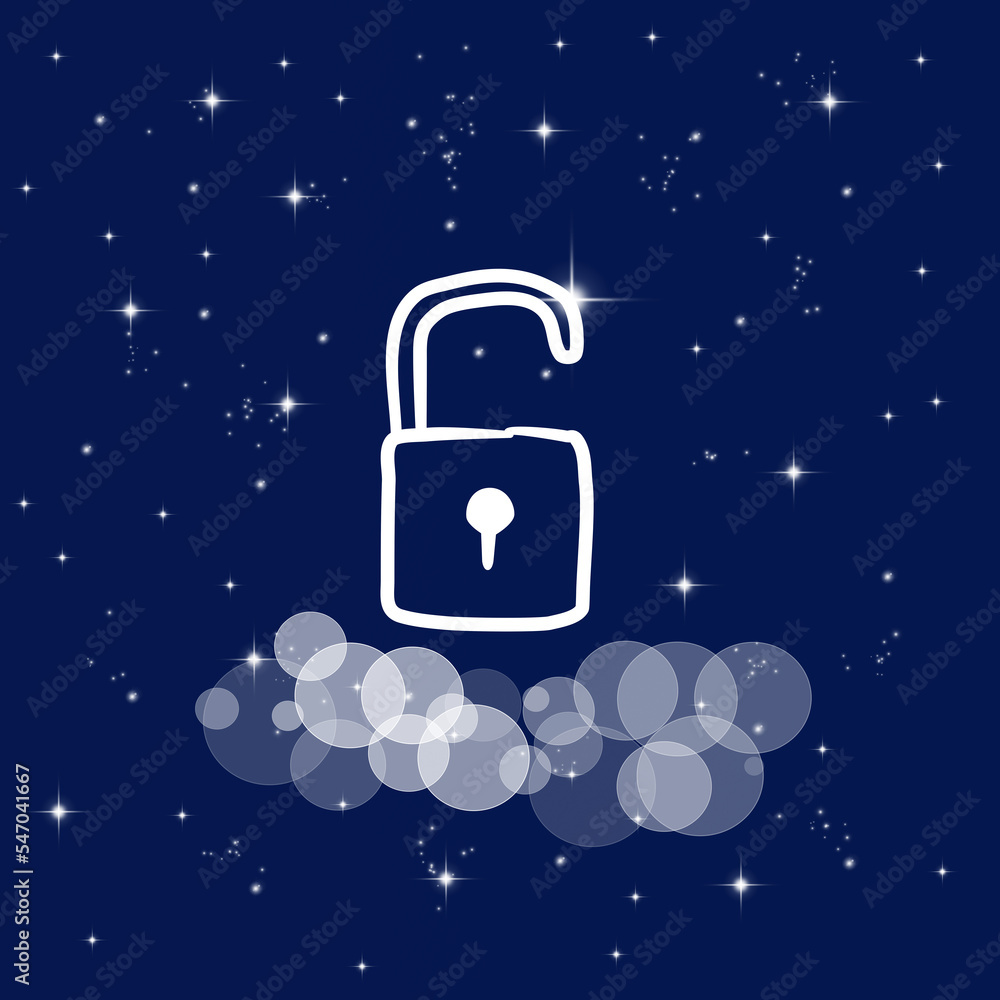 Open lock, open path, freedom. Banner, illustration with dark blue ...