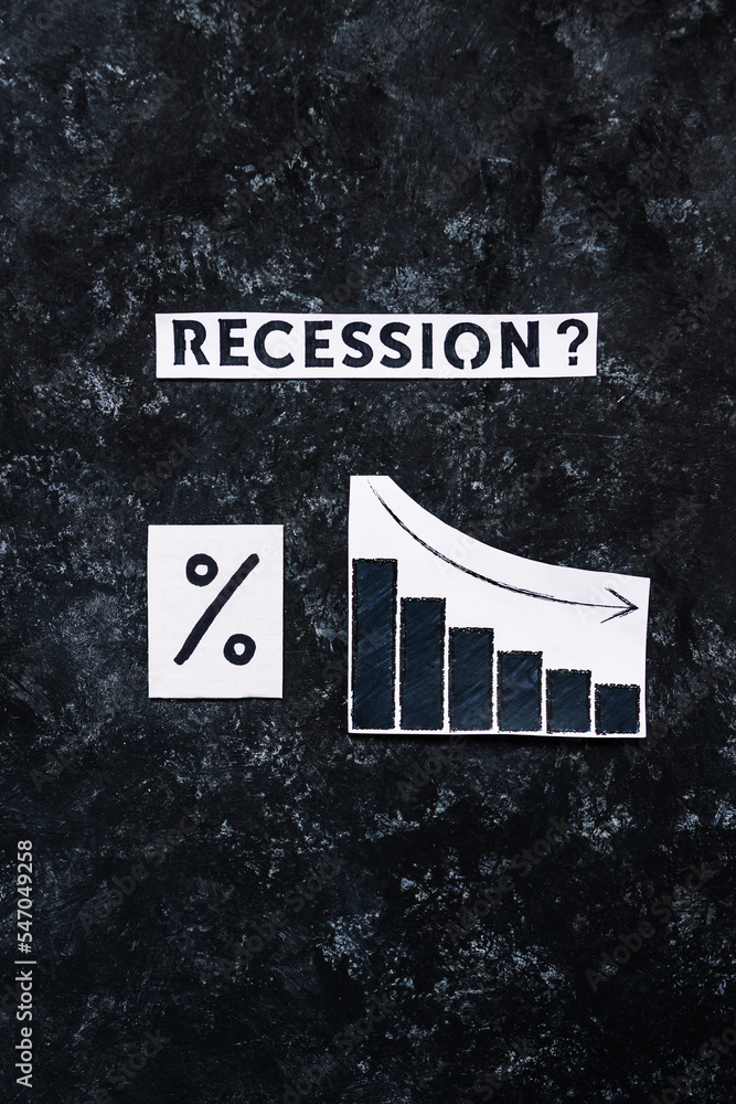 Recession? text with percentage symbol and chart with economic growth ...