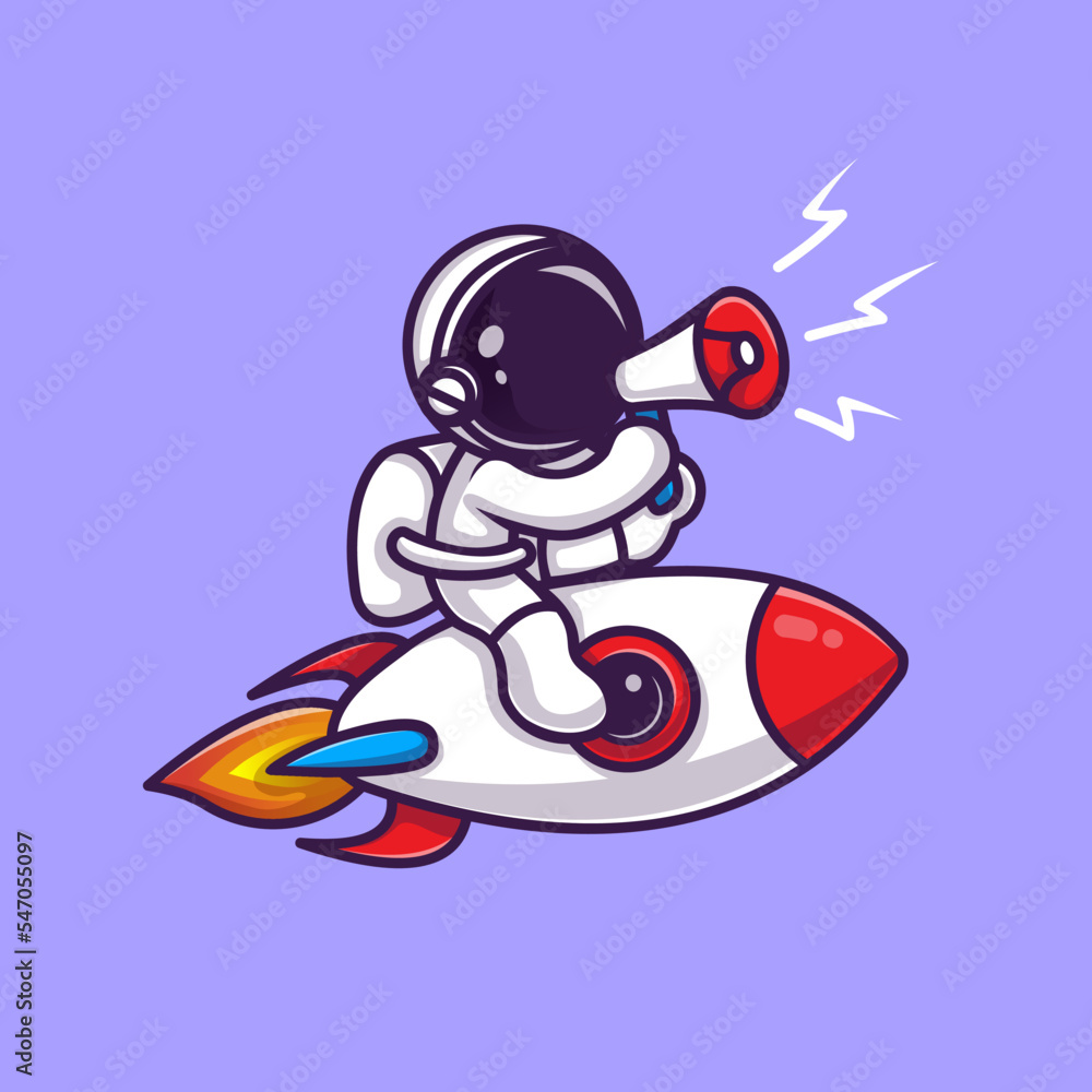 Astronaut Riding Rocket With Speaker Cartoon Vector Icon Illustration ...