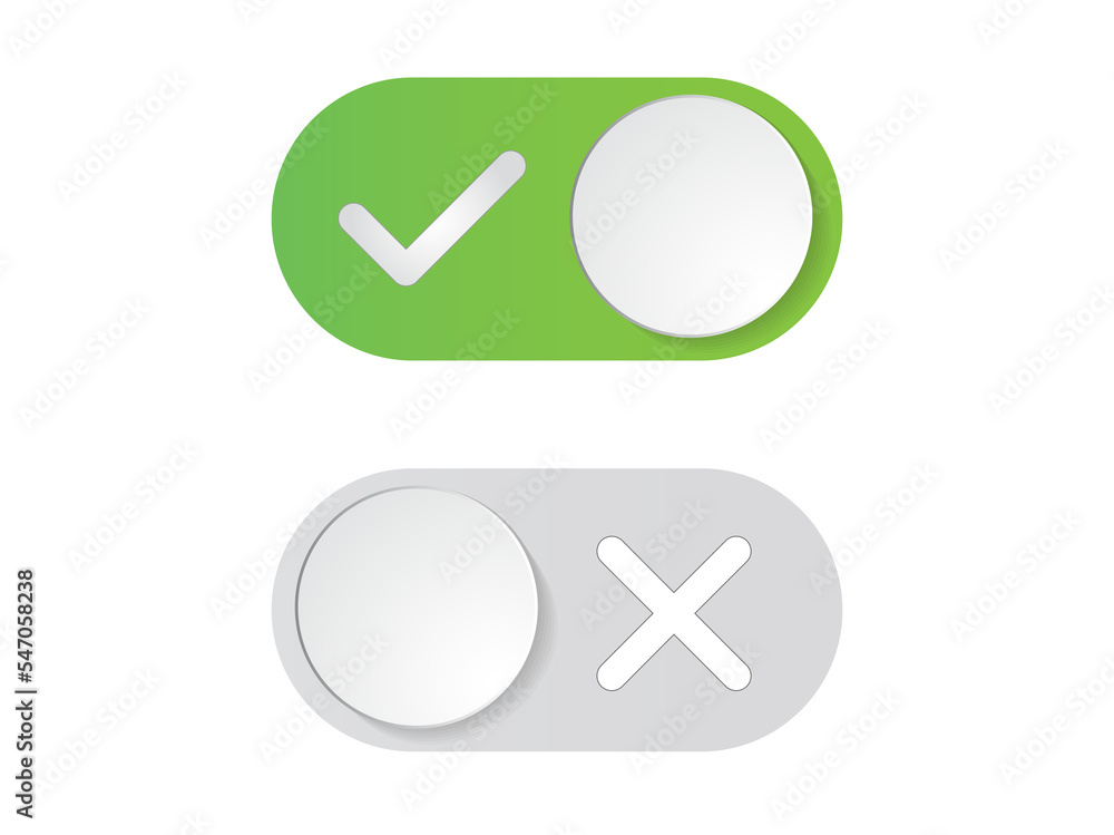 Gradient green, gray icon On and Off toggle switch modern button Stock ...