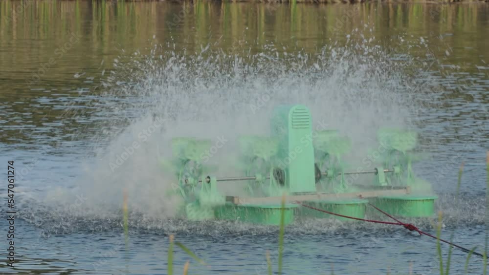 Water treatment concept. Aerator turbine wheel fill oxygen into water ...