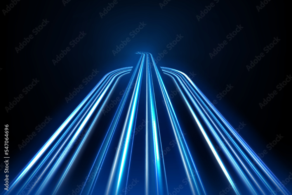 Blue light trails, long time exposure motion blur effect. Vector ...
