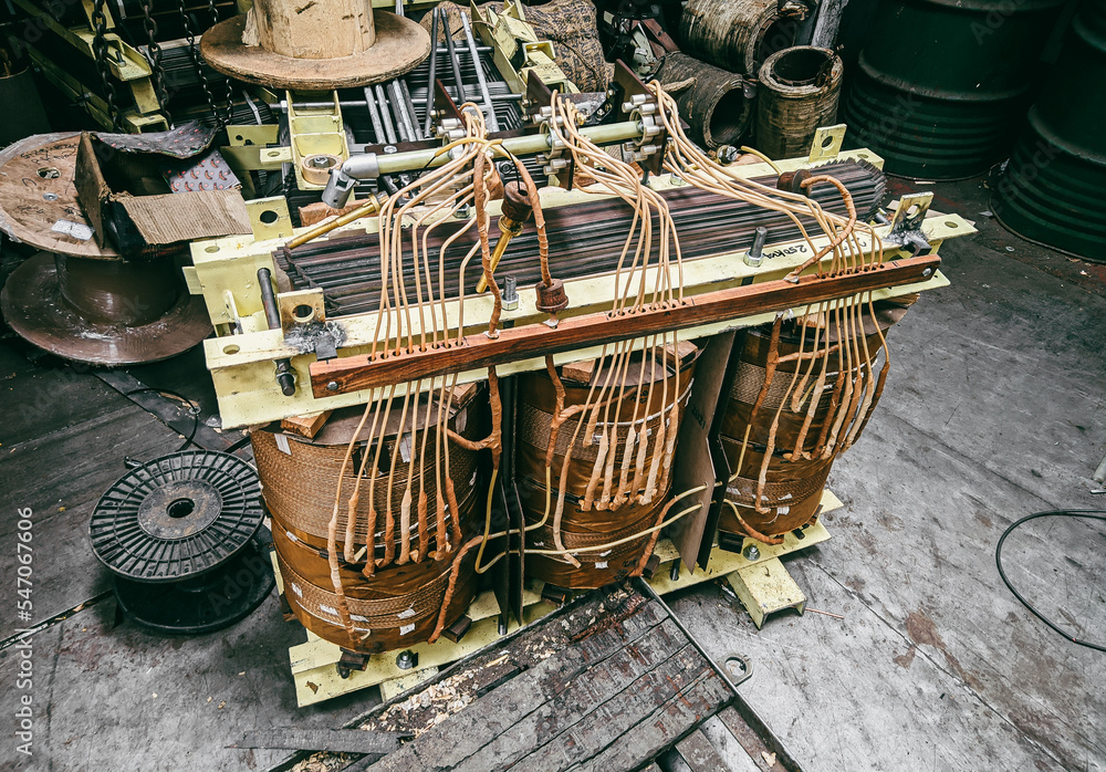 Internal parts of high voltage distribution transformer. Stock Photo ...