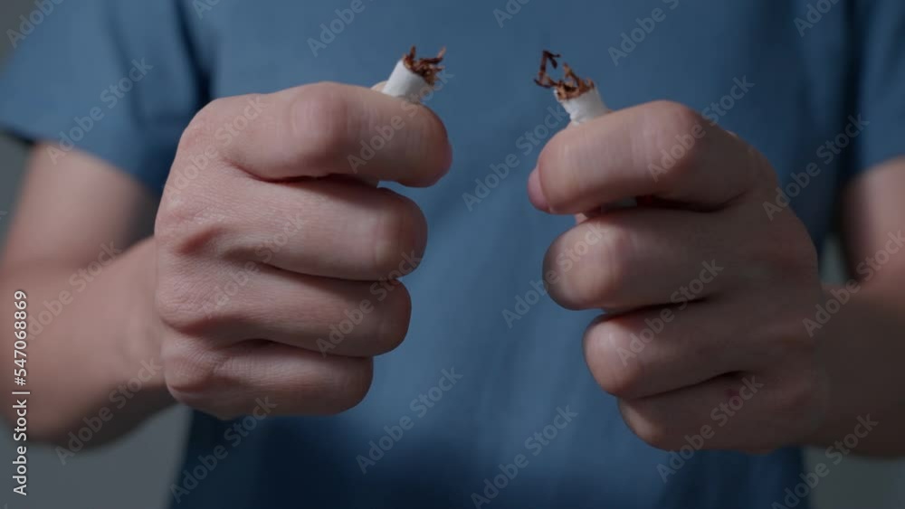 Woman stop smoke, destroy and smash on cigarette. wold tobacco day and ...