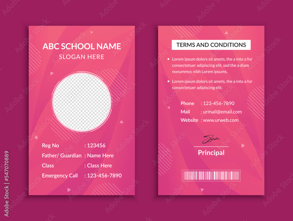 School and College Student Id Card Template Design Stock Vector | Adobe ...