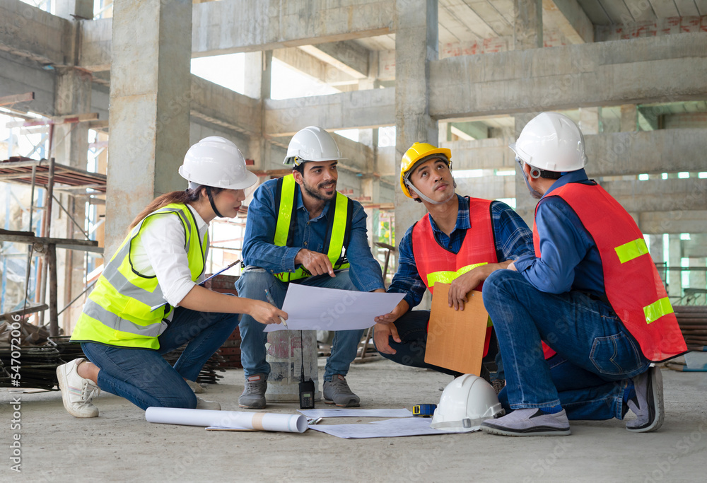 engineering or architectural work concept, engineers with coworker ...