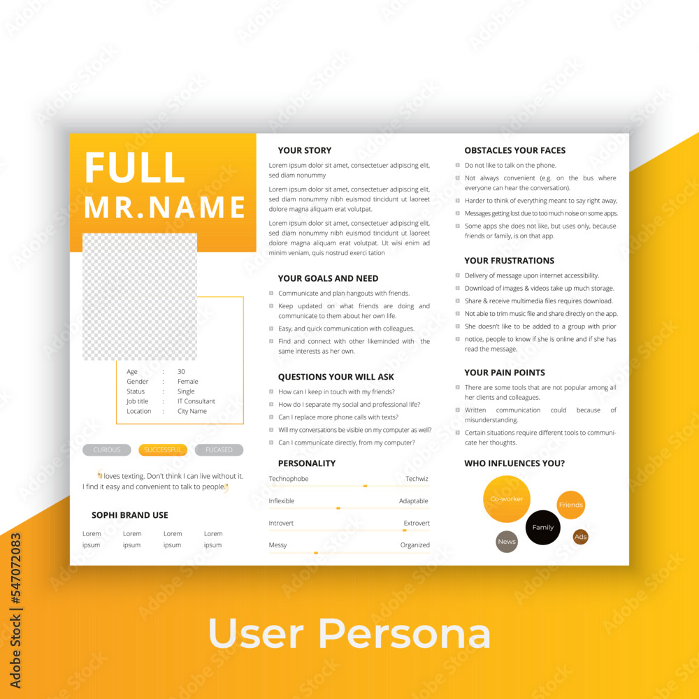 User Persona Document Template Vector Illustration. Examples of User ... User Persona Document Template Vector Illustration. Examples of User ...