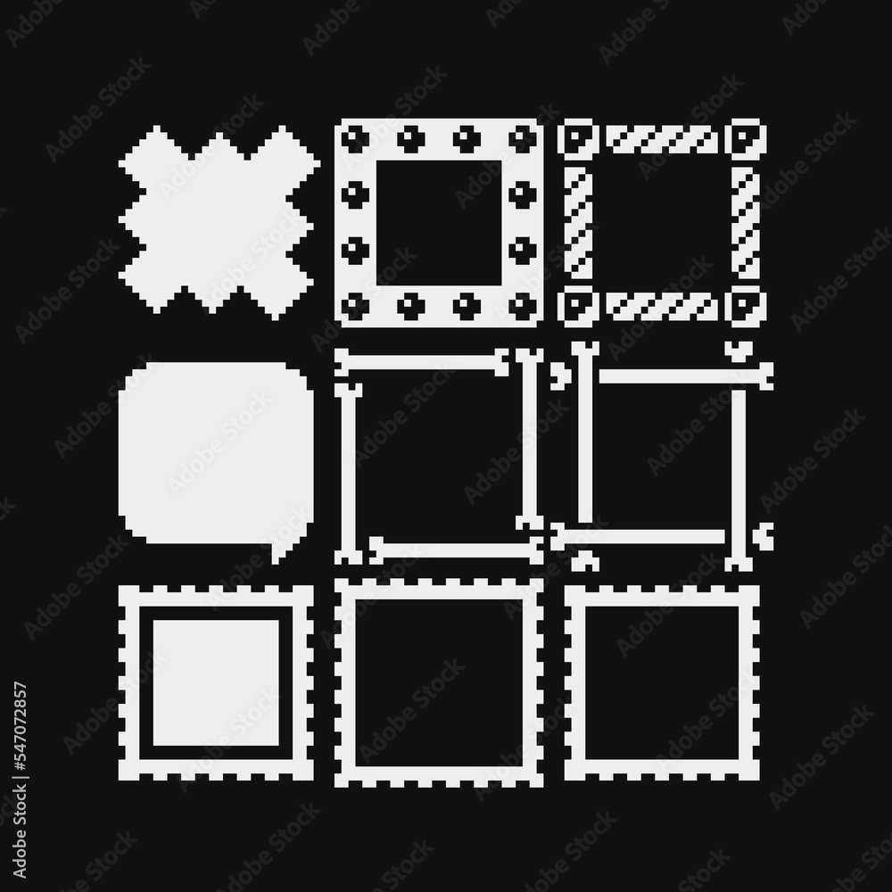 Frames set, pixel art style, element design for mobile app and web. Banner object for your ...