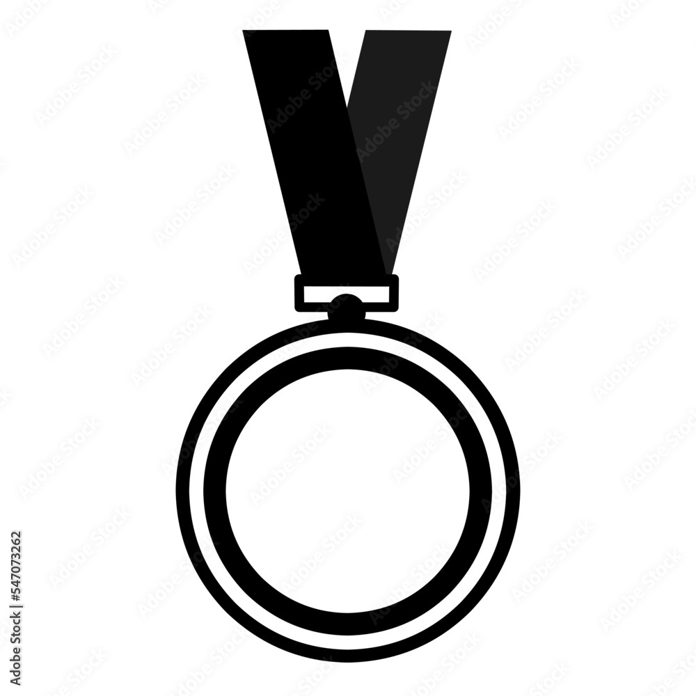 Medal logo icon with black ribbon on white background. Flat style ...