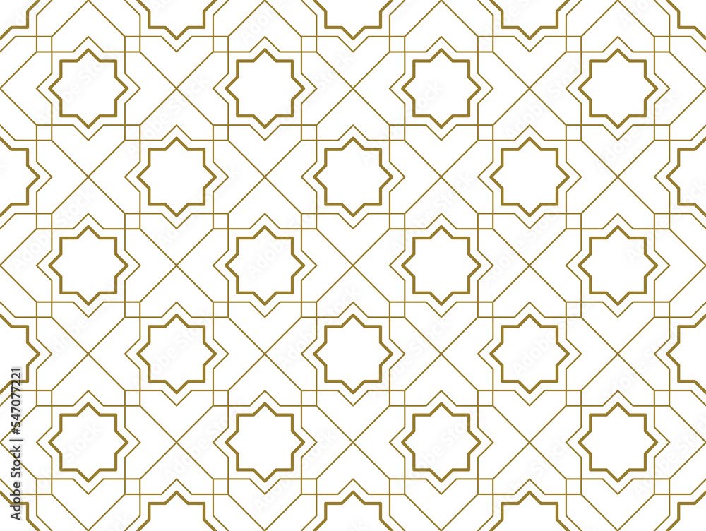 Six point star repeat double outline geometric pattern with crosses in ...