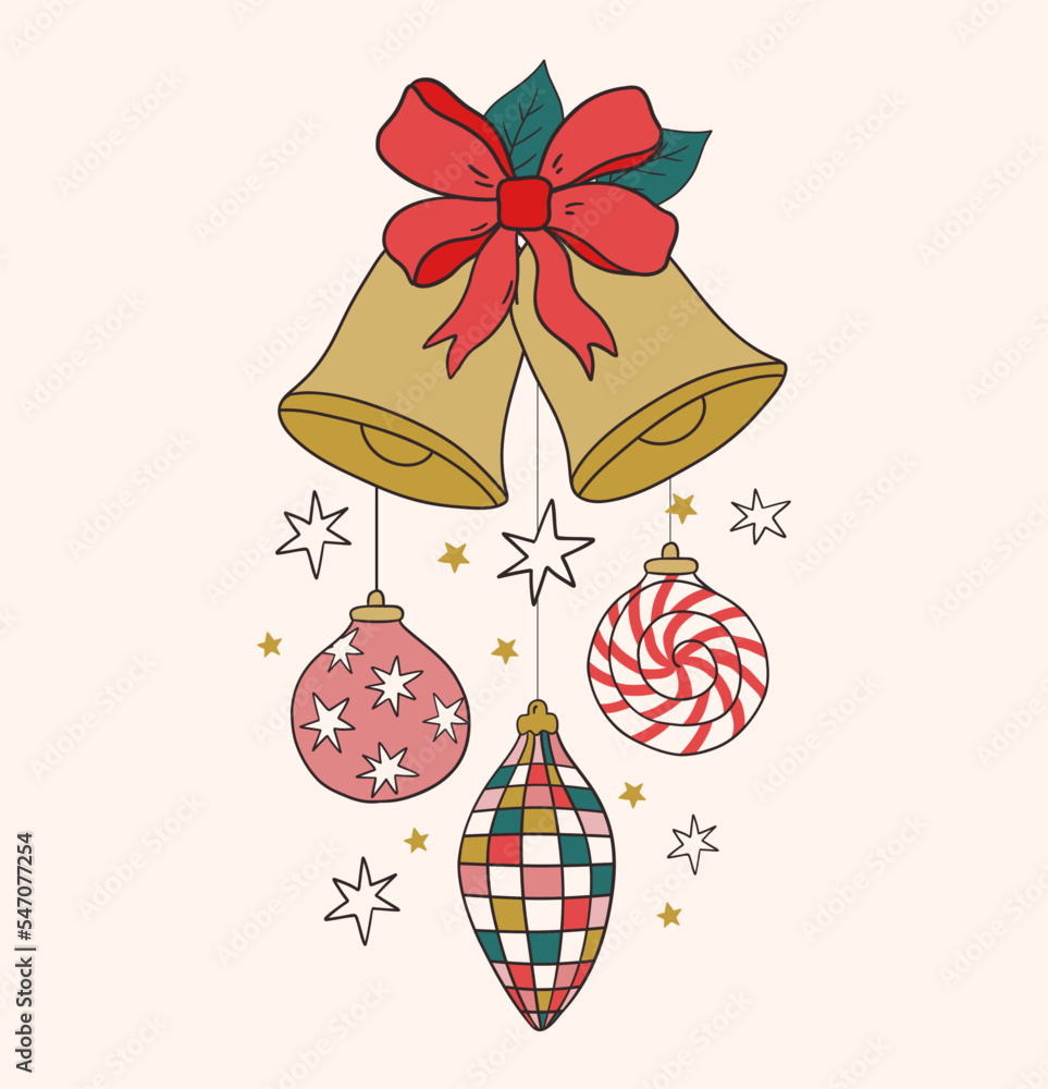 Retro Groovy Hippie Christmas hand drawn greeting card clipart ...