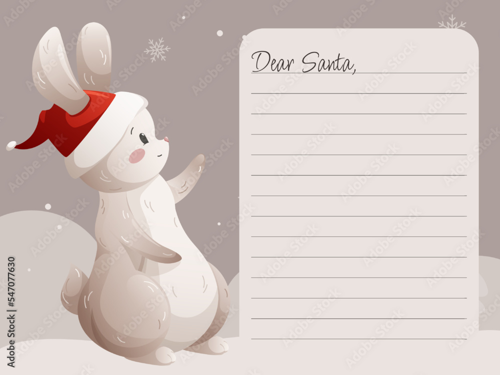 Letter template, letterhead, letter sheet for Santa Claus with rabbit ...