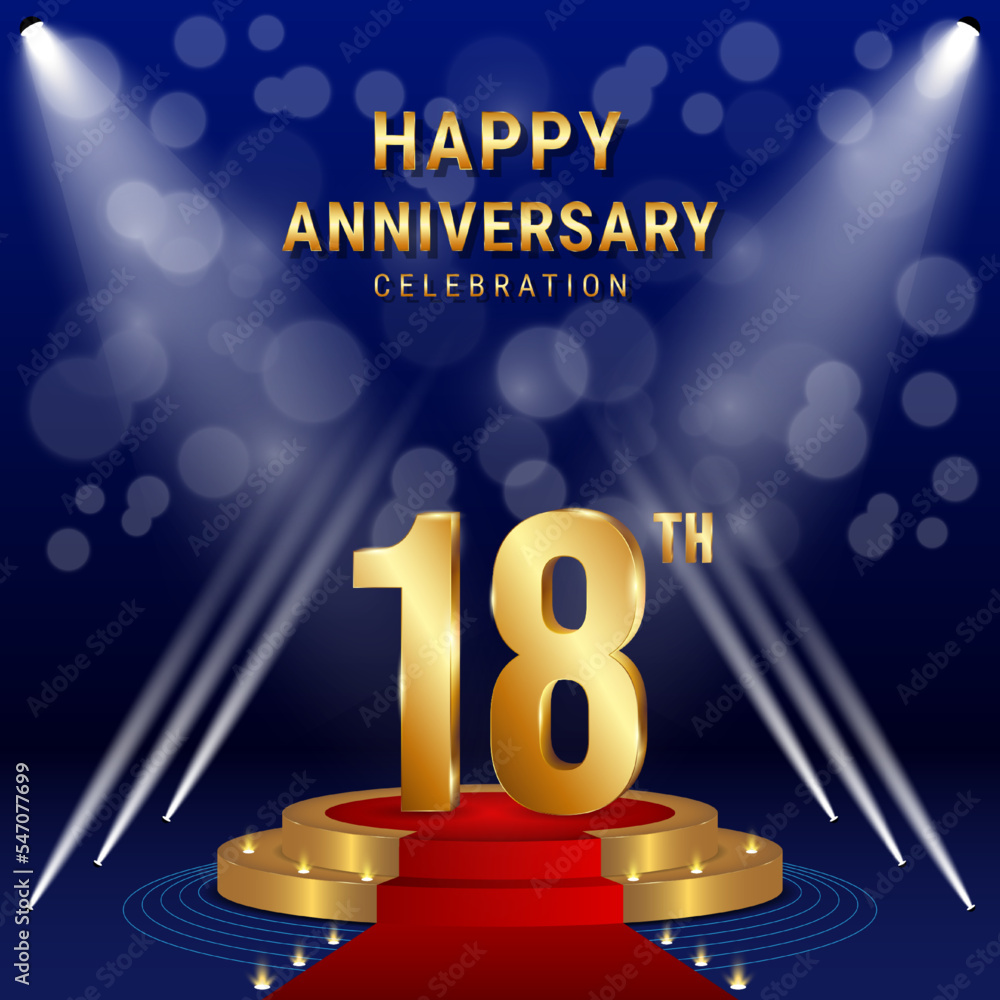 18th Anniversary Celebration. Template design with golden stage for ...