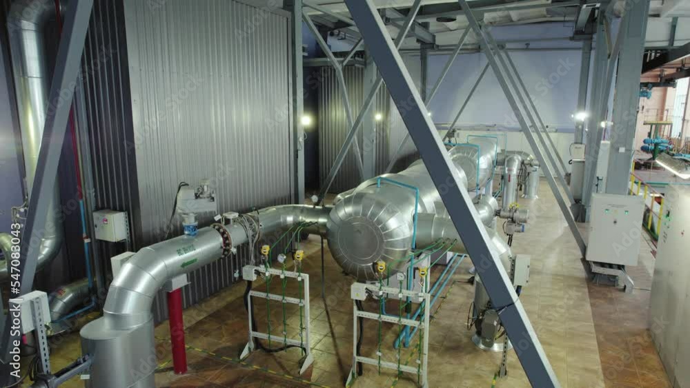 inside the thermal power station, view of pipes and reservoirs, energy ...