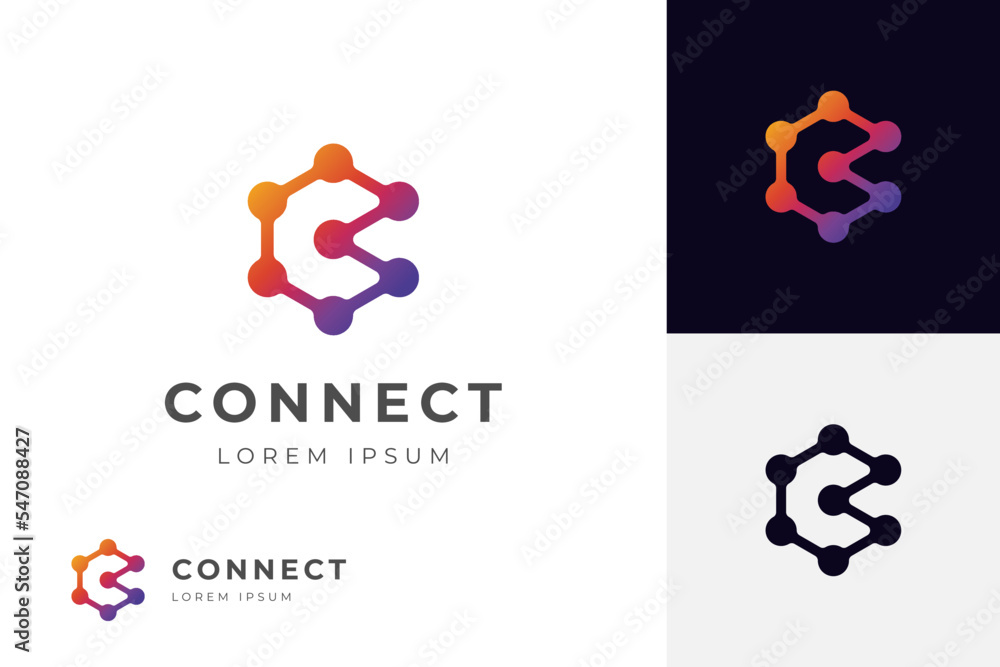 initial letter C Molecule logo symbol with hexagon design concept for ...