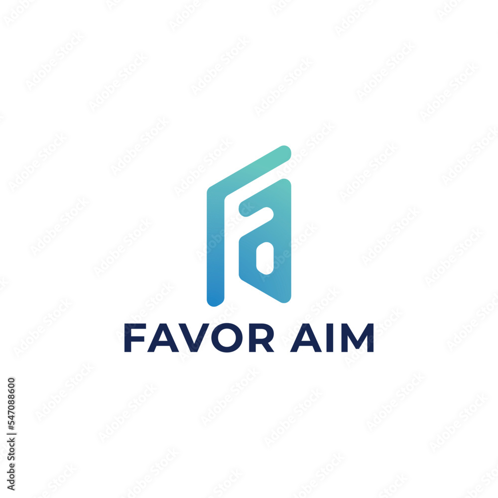 Abstract initial letter FA or AF logo in blue color isolated in white ...