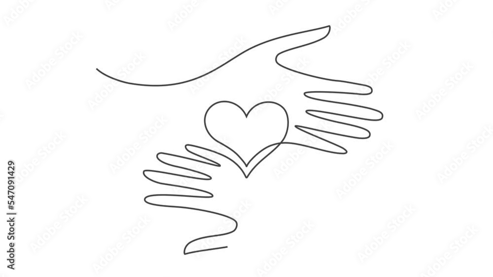 Continuous Thin Line Heart in Hands Drawing Animation, Minimalist Love ...