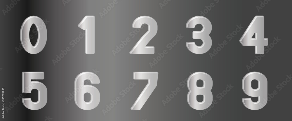 Silver Numbers font, Numerals Stock Vector | Adobe Stock