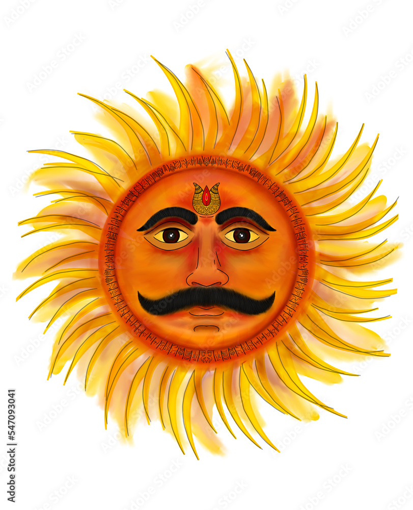 sun face illustration, digital artwork of suryadev face- the solar ...