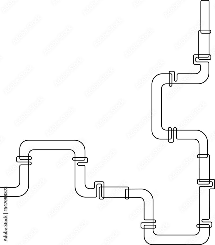 Large metal pipe. Gas pipeline or oil pipeline. Continuous line drawing ...