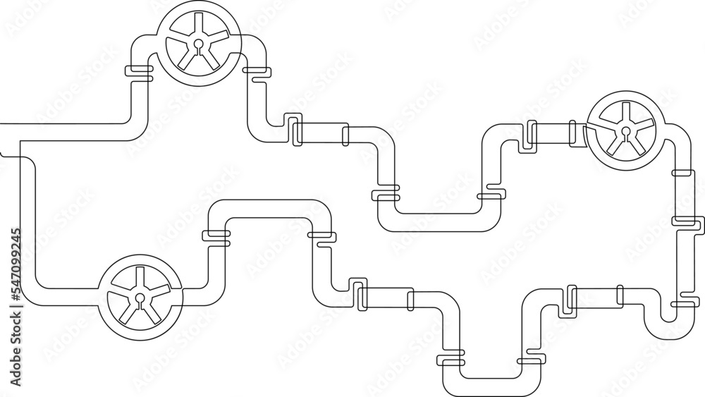 Large metal pipe. Gas pipeline or oil pipeline. Continuous line drawing ...