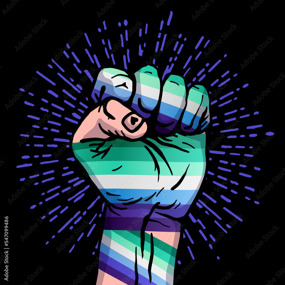 A Human Hand Clenched Into A Fist Gay Men Pride Flag A Colorful Logo