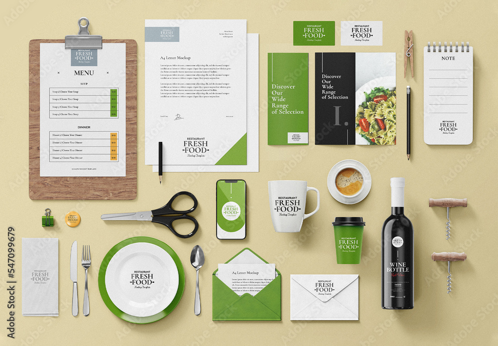 Restaurant Brand Identity Pack Mockup Stock Template | Adobe Stock