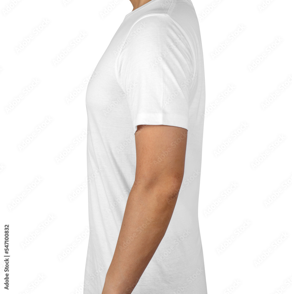 Side view of white t shirt isolated on white background with clipping ...
