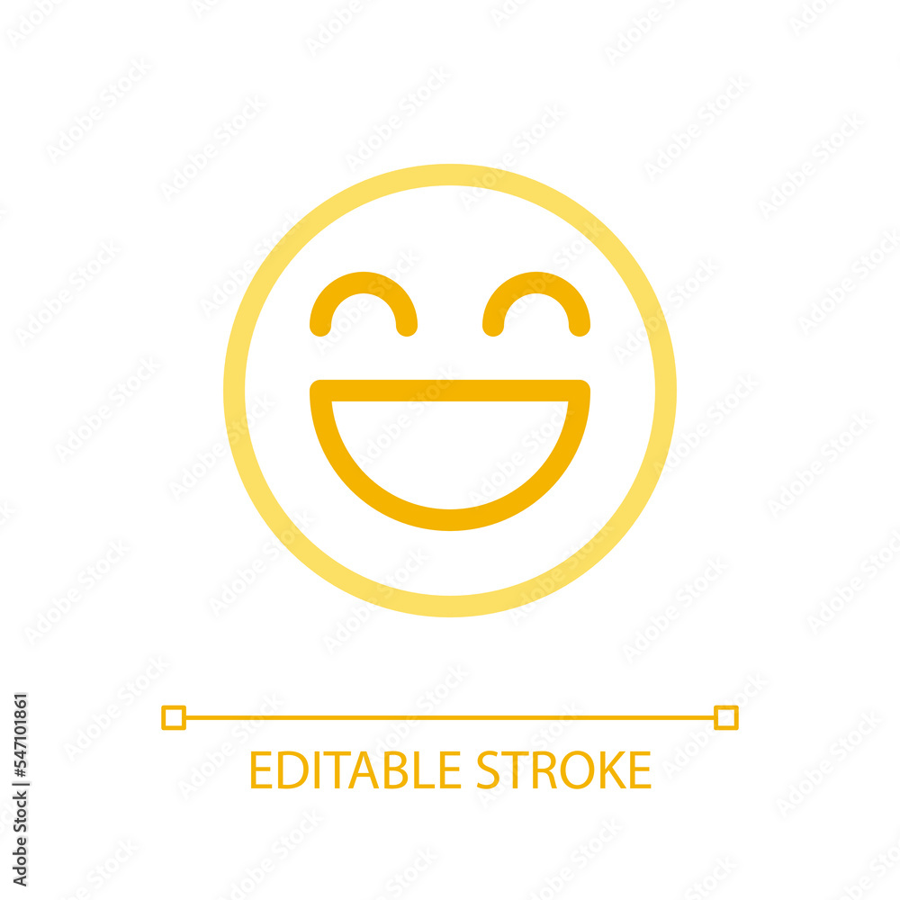 Laughing emoji pixel perfect color linear ui icon. Feelings expression ...
