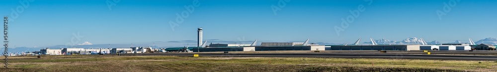 Everett, Washington, USA - November 2022, Paine Field runway, hangar ...