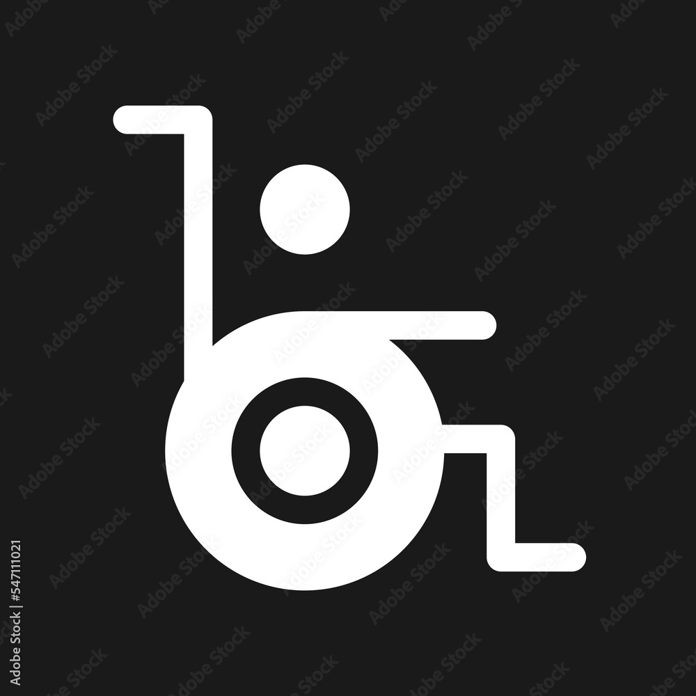 Person with disability dark mode glyph ui icon. Inclusion program. User ...