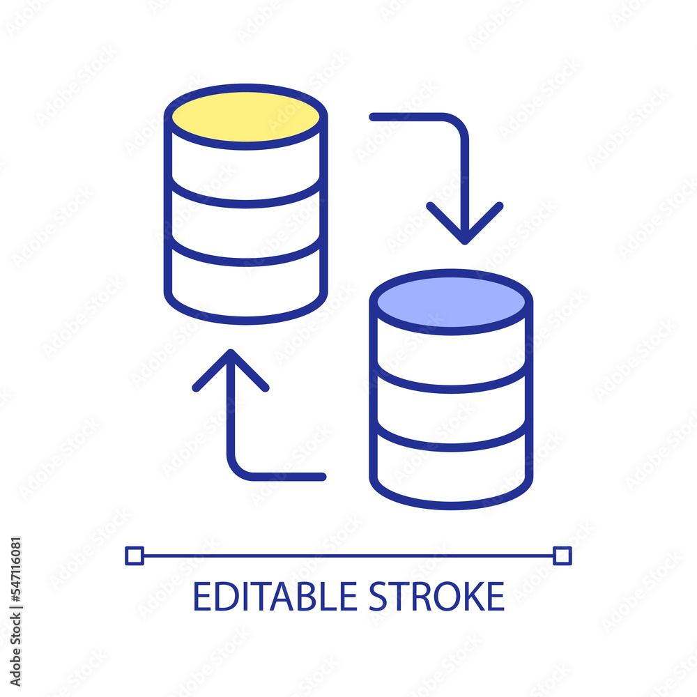 Data exchange RGB color icon. Database storage structure. Move ...