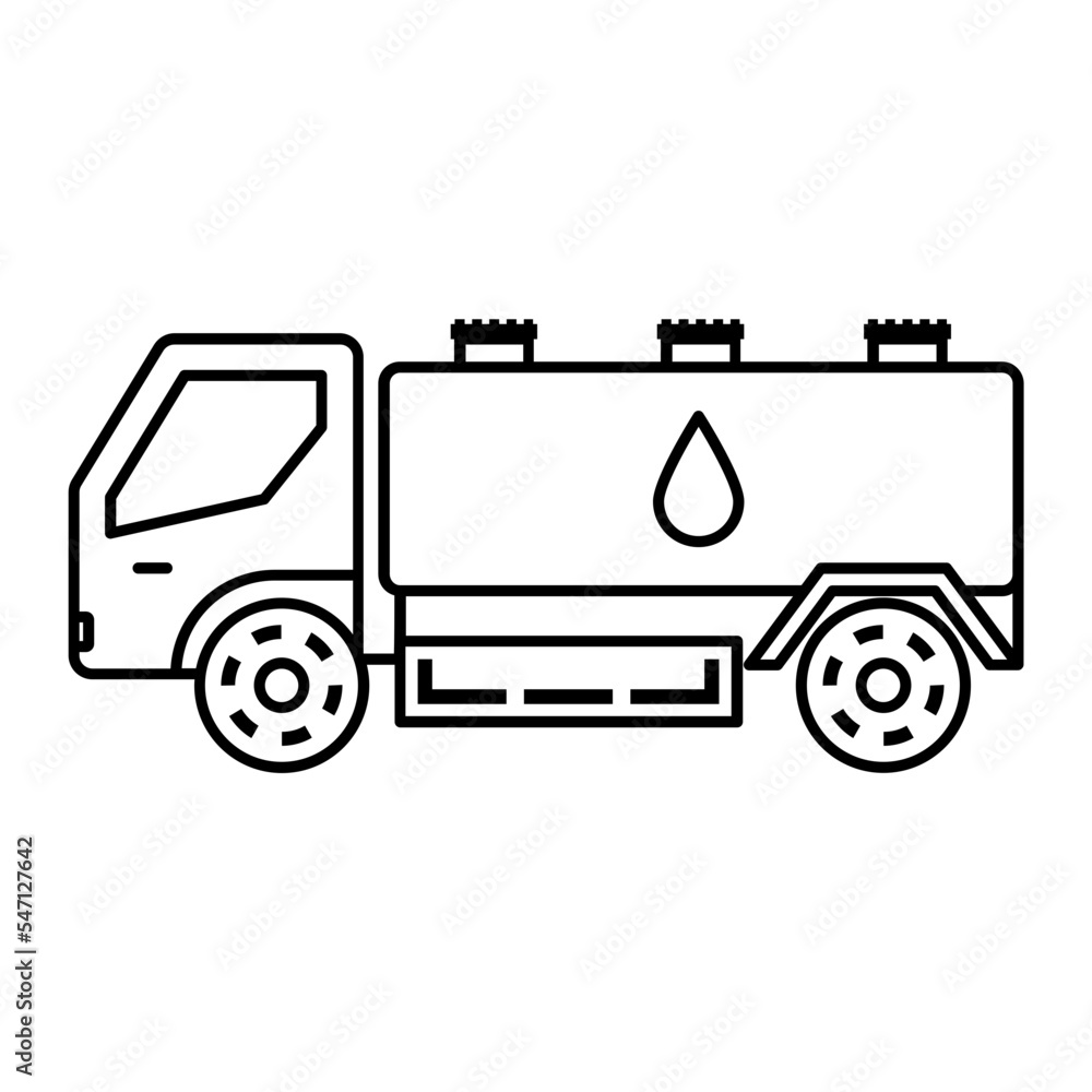 Drinking Water Supply Concept, liquid tanker lorry vector outline icon ...