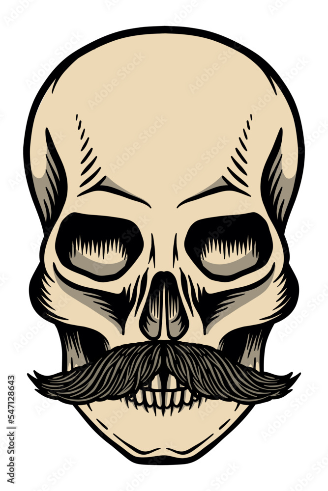 Human skull with mustache - vector illustration Stock Vector | Adobe Stock