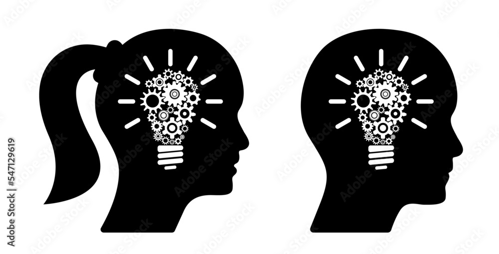 Human head character with gears lightbulb vector design. Idea concept ...