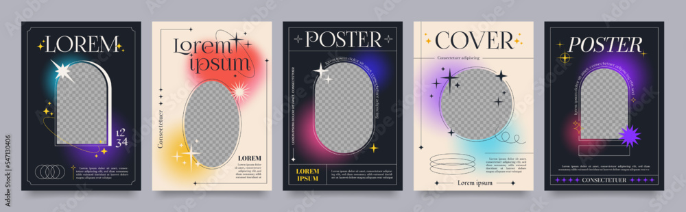Modern soft gradient posters with linear forms, sparkles and empty ...