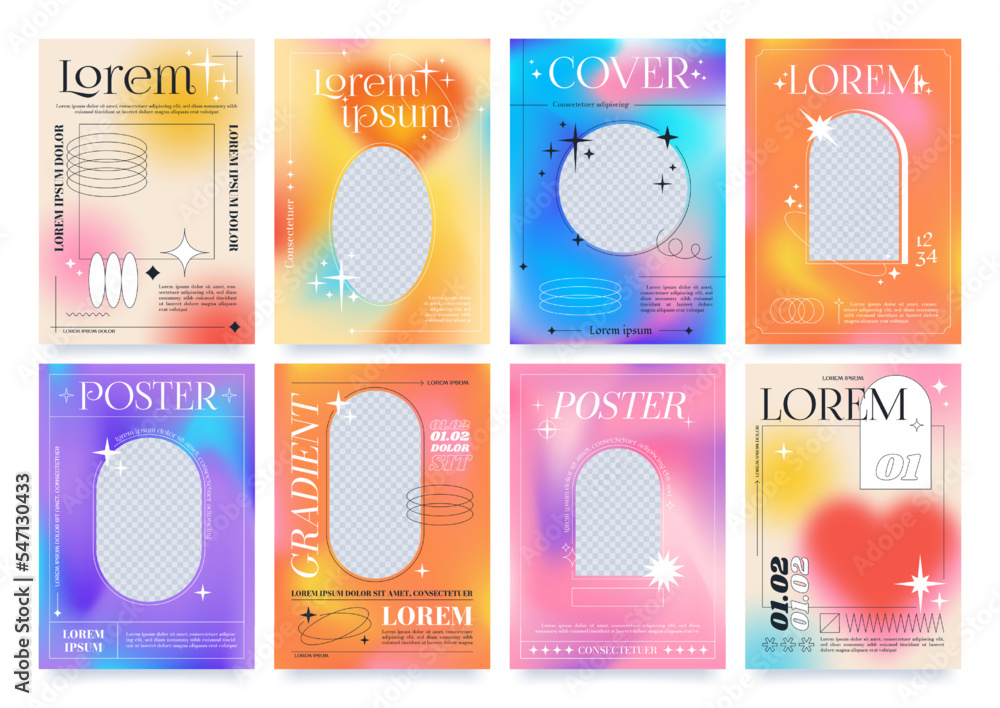 Trendy fluid gradient posters with linear forms and sparkles. Modern ...