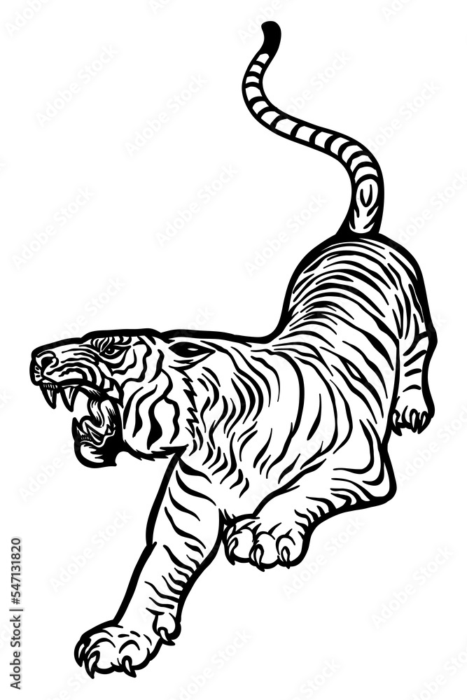Tiger roaring - vector illustration - Out line Stock Vector | Adobe Stock