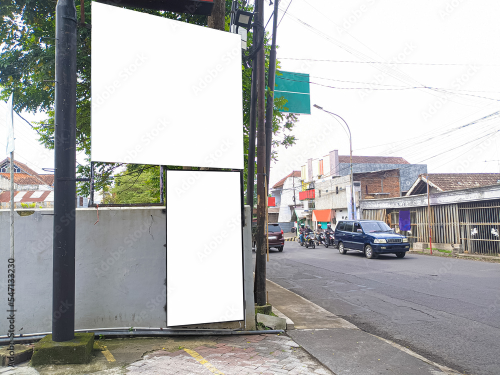 mockup of empty billboards on the side of the highway, blank ...