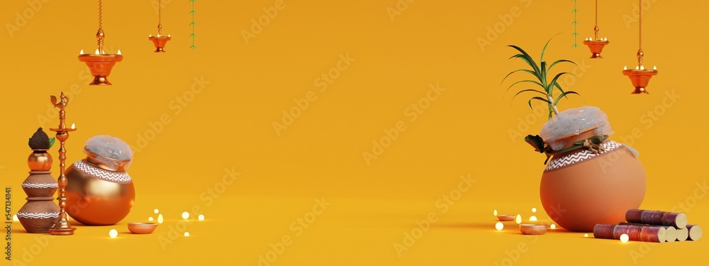 pongal festival in white background for web banner with pongal pot ...