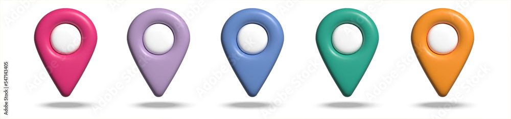 Set of 3d pin.Map pointer.3D location.Pin location sign.Set of ...