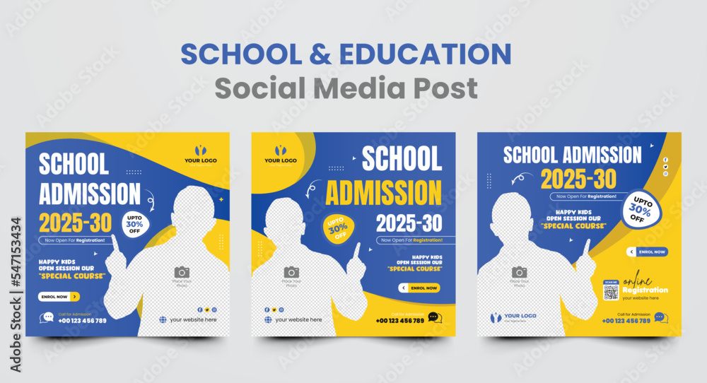School admission social media post design template or back to school ...