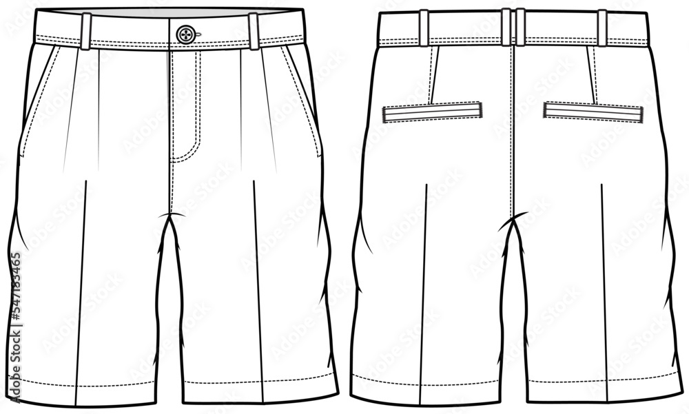 chino shorts flat sketch vector illustration men's short chino pant ...