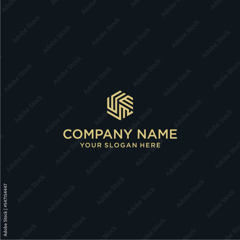the creative design lines the WEM hexagon shape and the cube logo with ...