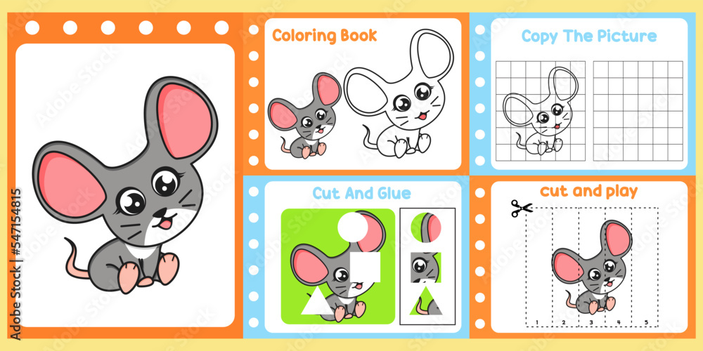 worksheets pack for kids with mouse. fun learning for children Stock ...
