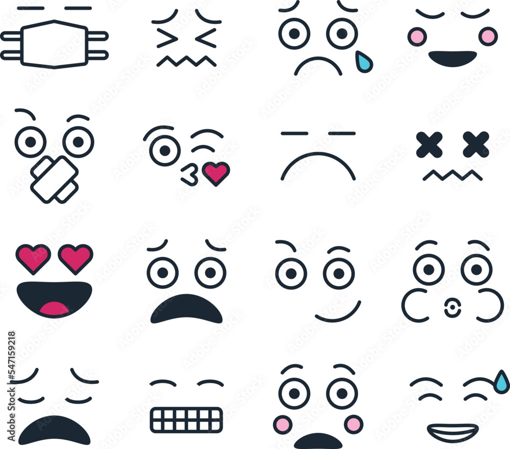 Set of face expressions. Emoji. Facial expressions Stock Vector | Adobe ...