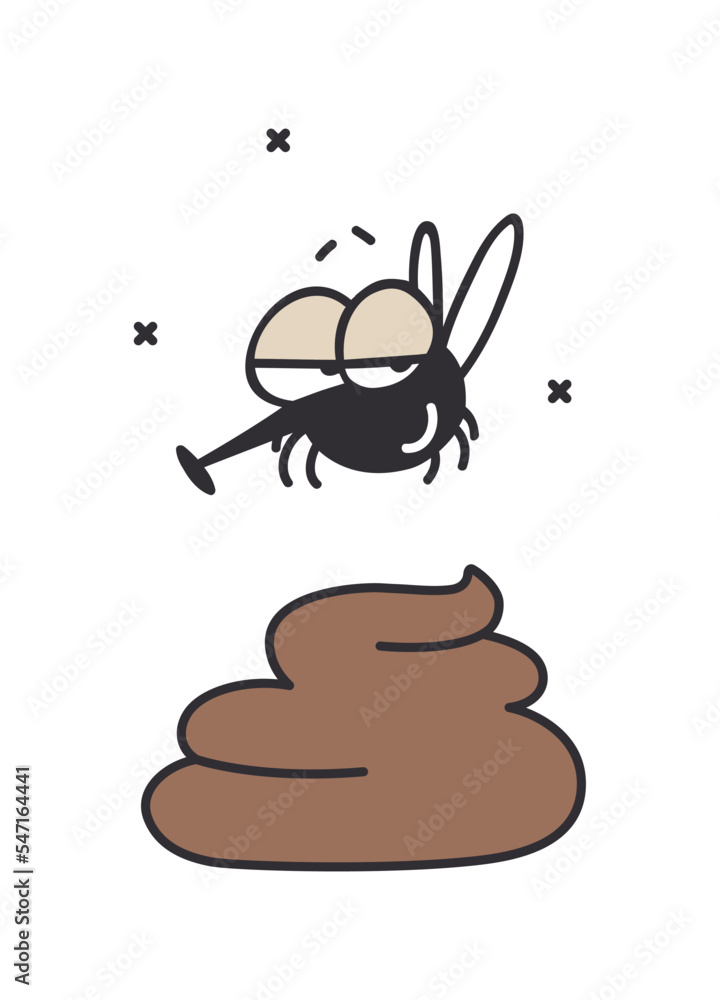 A gloating fly over a pile of shit. Buzzing insect with a proboscis. A ...